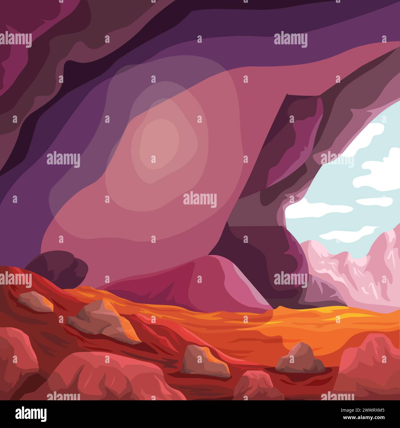 Caves landscape. Jesus empty tomb cave inside cartoon background ...