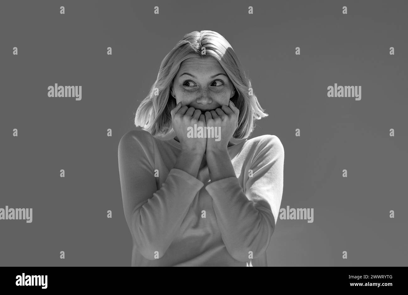 Shocked face of surprised young woman. Funny female shocked face ...