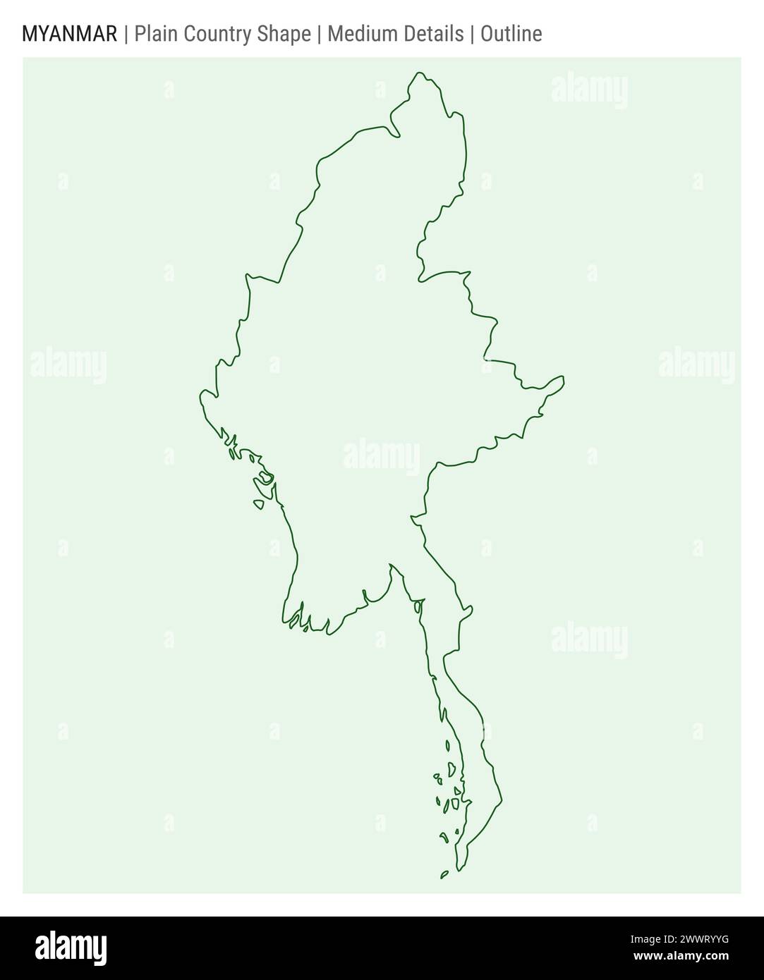 Myanmar plain country map. Medium details. Outline style. Shape of ...