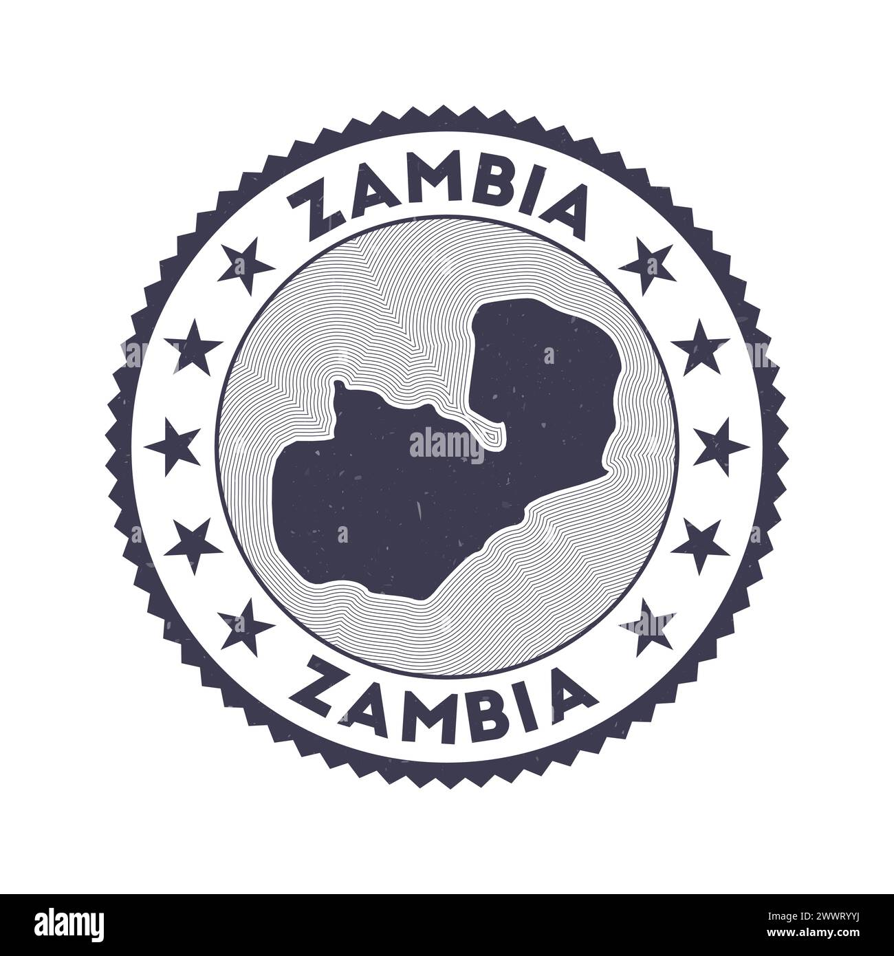 Zambia emblem. Country round stamp with shape of Zambia, isolines and ...