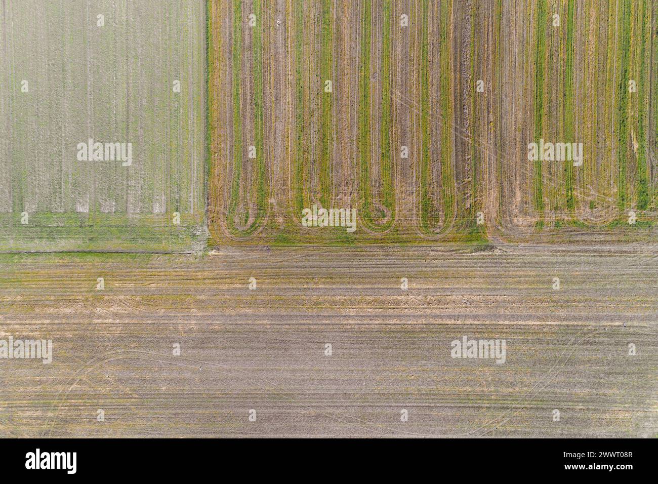 Agricultural field plowed for sowing, aerial photo with drone. Detailed ...