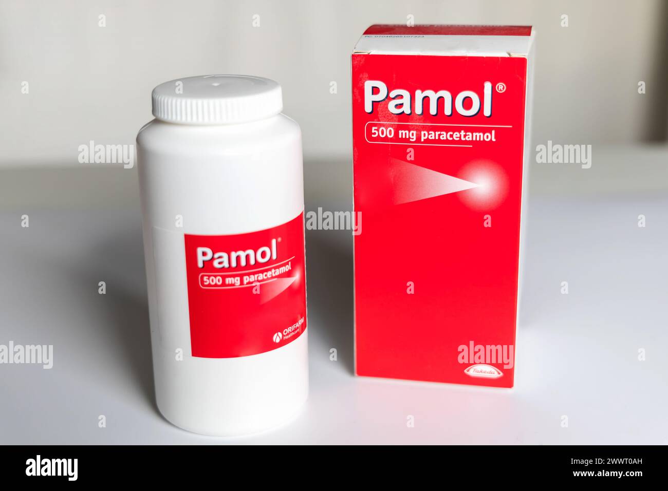 Large package of paracetamol tablets. Pills for pain and fever ...