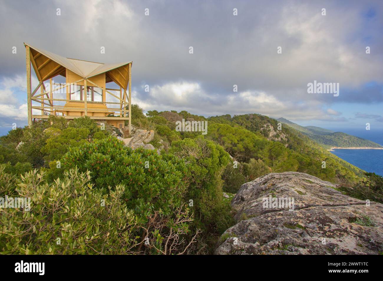 Lookout tower at the top Montokuc, National Park Mljet, Babino Polje ...
