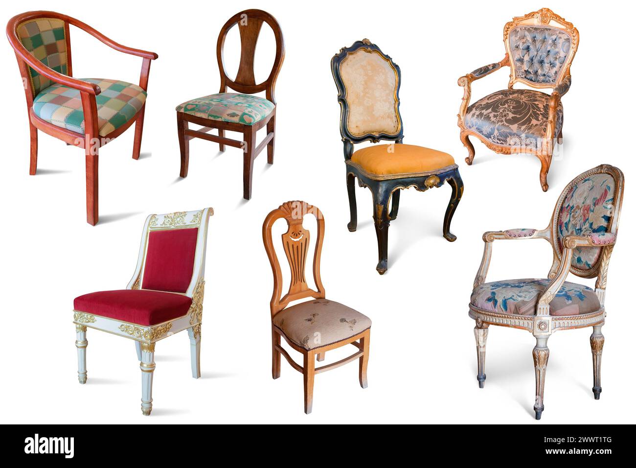 Set of chairs isolated on white background Stock Photo - Alamy