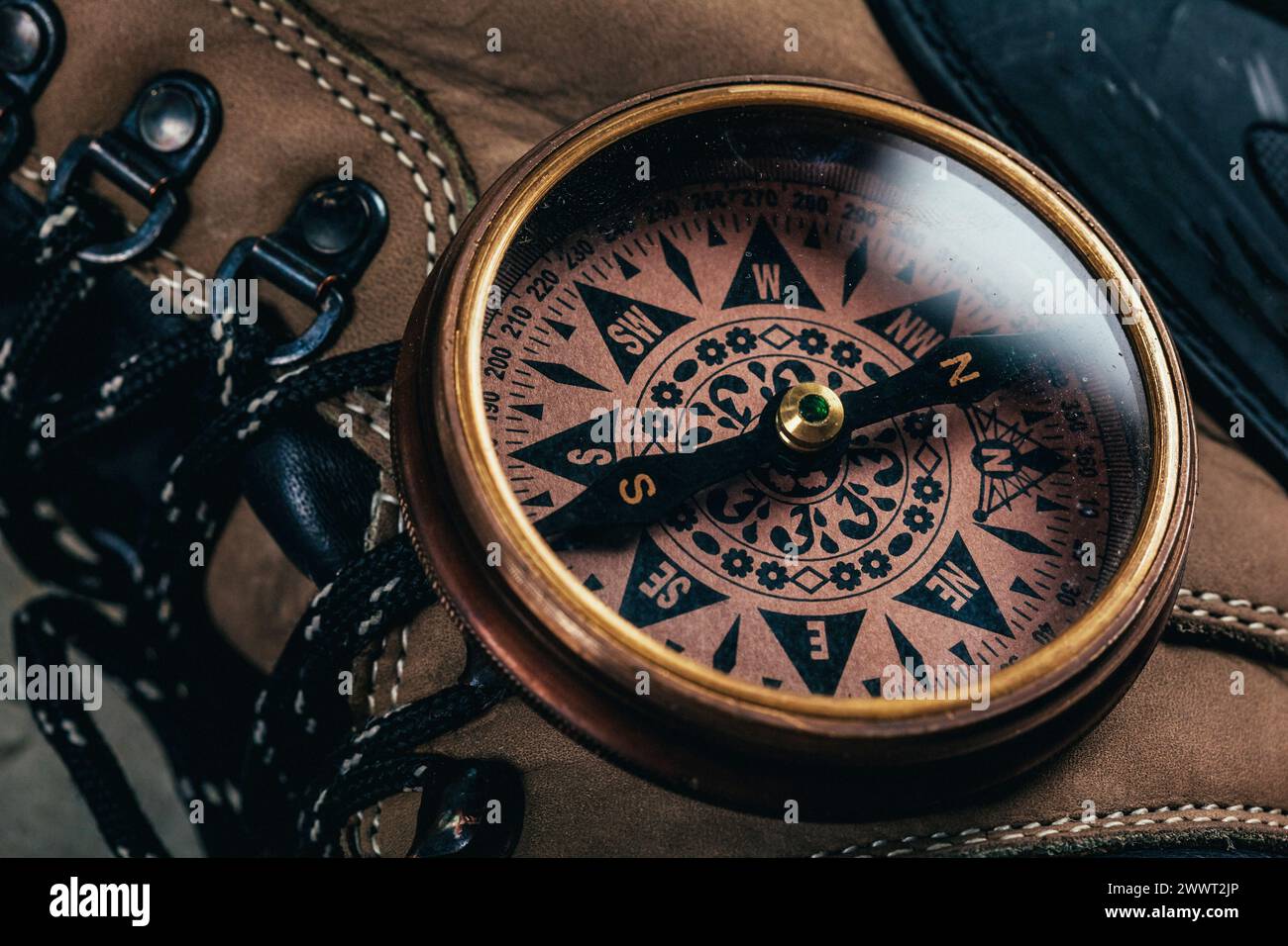 compass with hiking-boots Stock Photo - Alamy