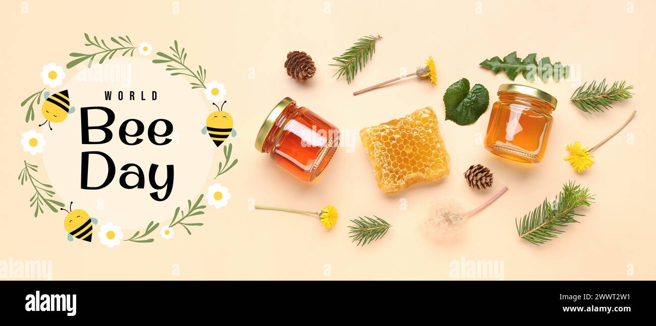Banner for World Bee Day with honey Stock Photo - Alamy