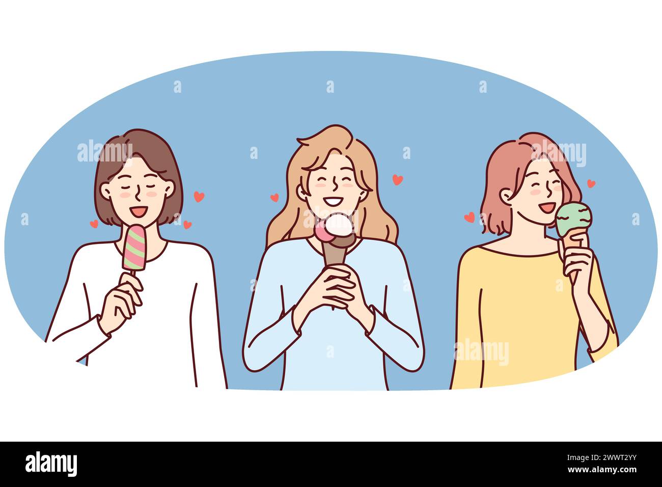 Three girls eating ice cream Stock Vector Images - Alamy
