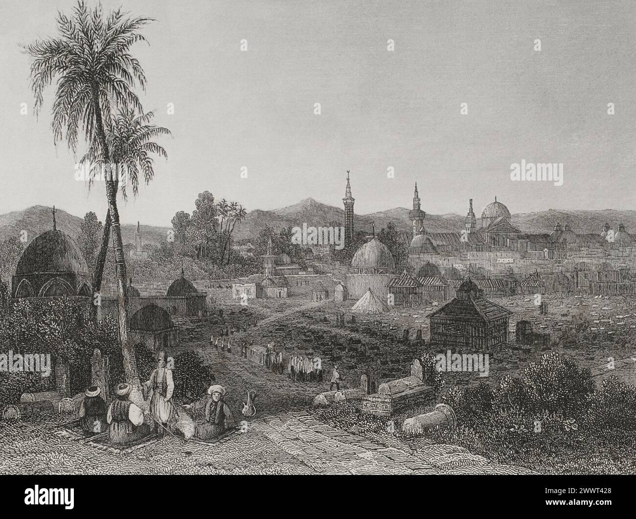 Damascus. Engraving by Ransonnette. "La Tierra Santa y los lugares ...