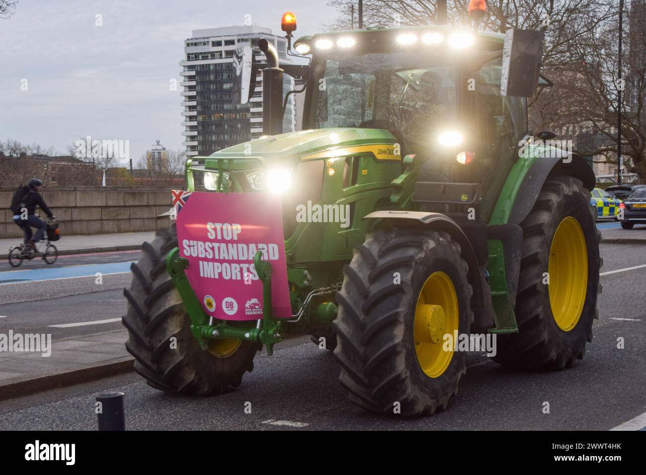 London, UK. 25th March 2024. British farmers in tractors stage a ...