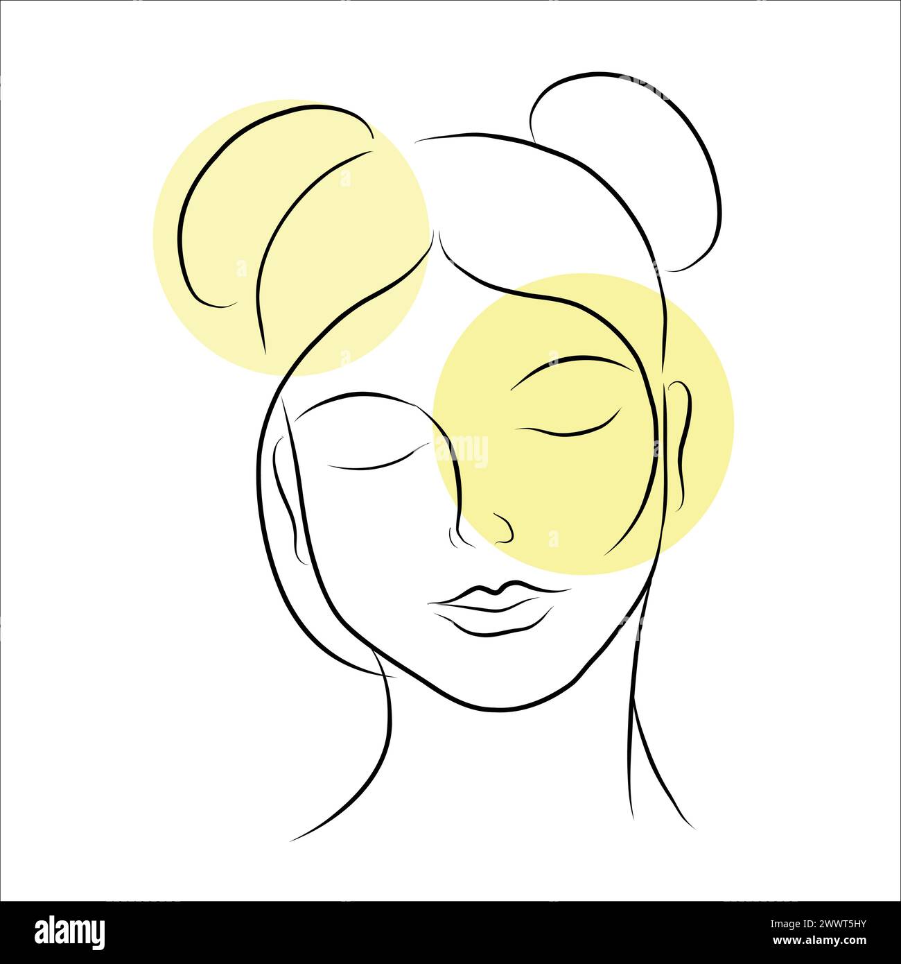 Woman Face Line Art In Pastel Yellow Shades Minimalistic Style Vector