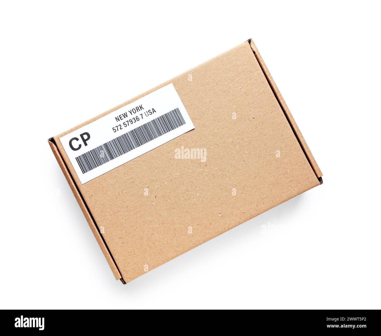 Cardboard packages with shipping label and barcode on white background ...