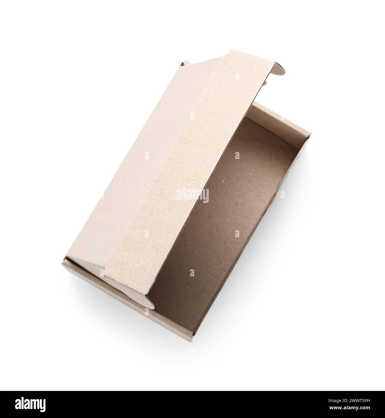Open cardboard package on white background Stock Photo - Alamy