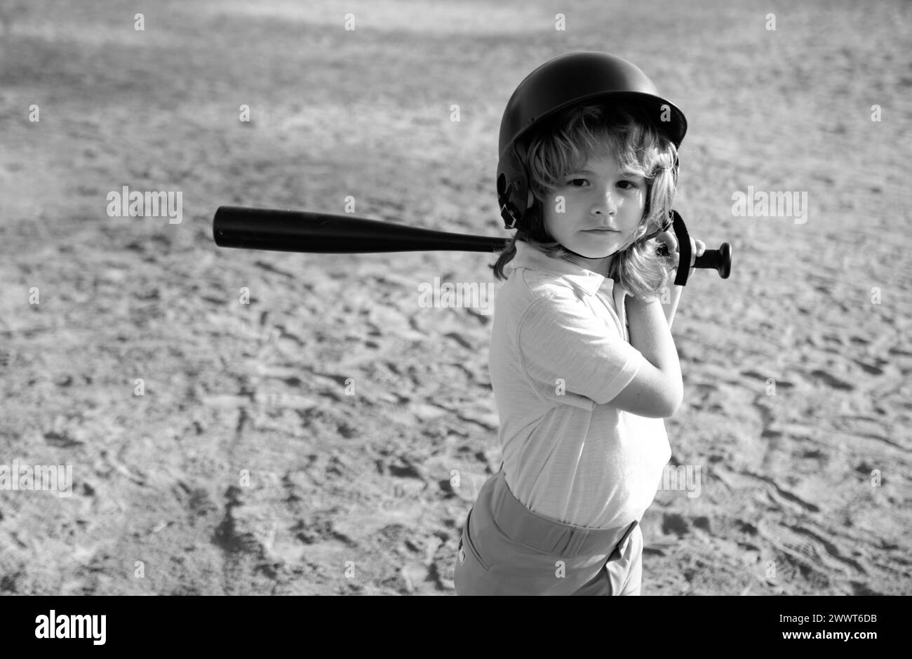 Boy kid posing with a baseball bat. Portrait of child playing baseball ...