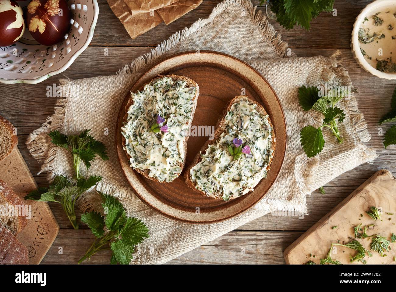 Nettle butter - homemade bread spread made of wild edible plants ...