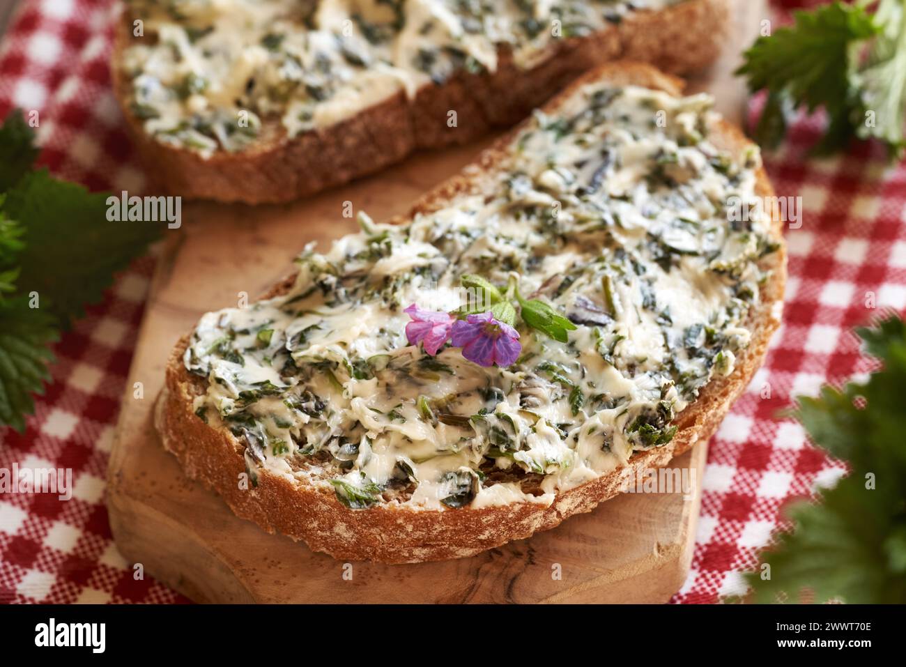 Nettle butter - homemade bread spread made of wild edible plants ...
