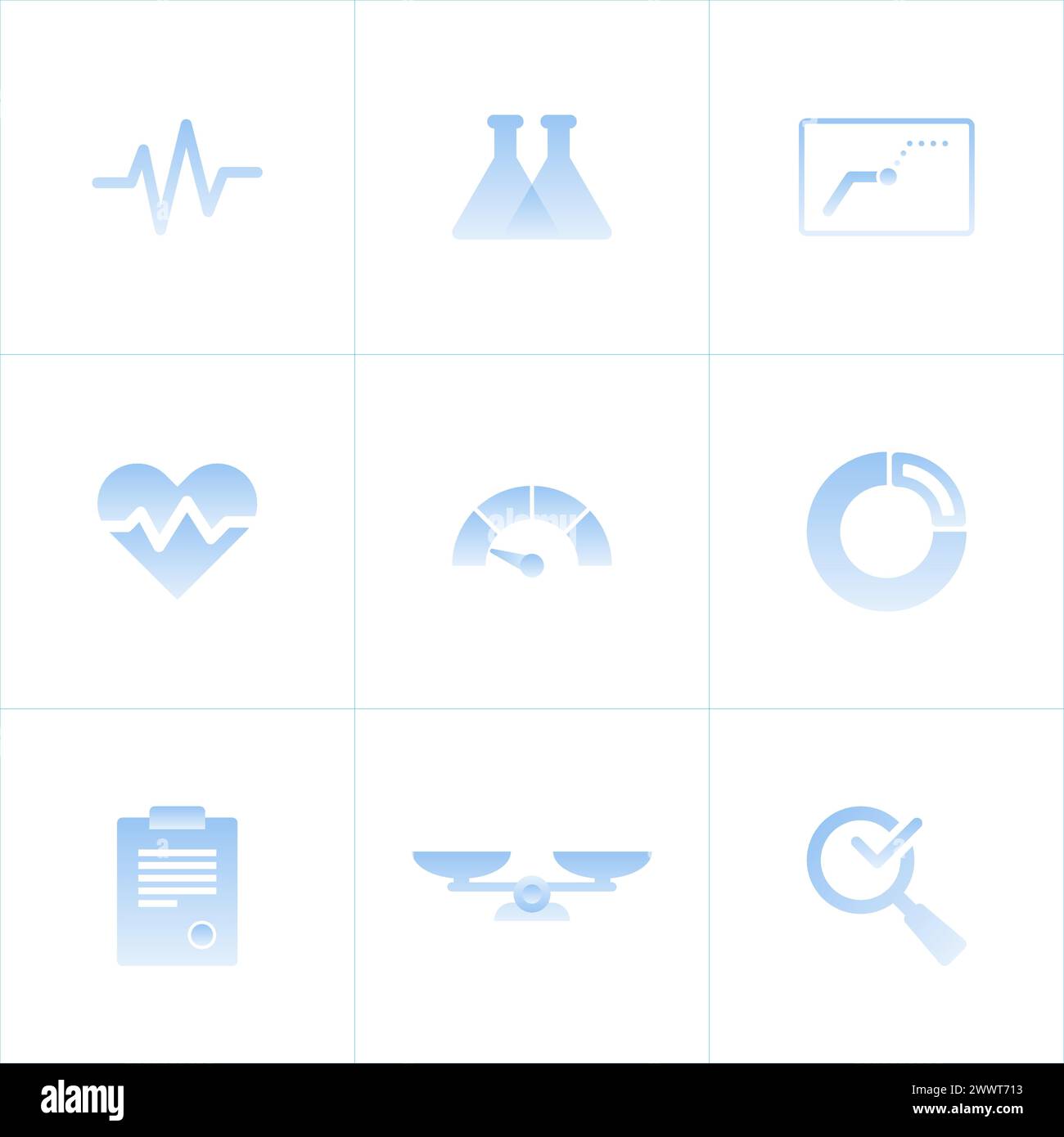 Set of light blue gradient medical scientific icons. Flat cartoon ...