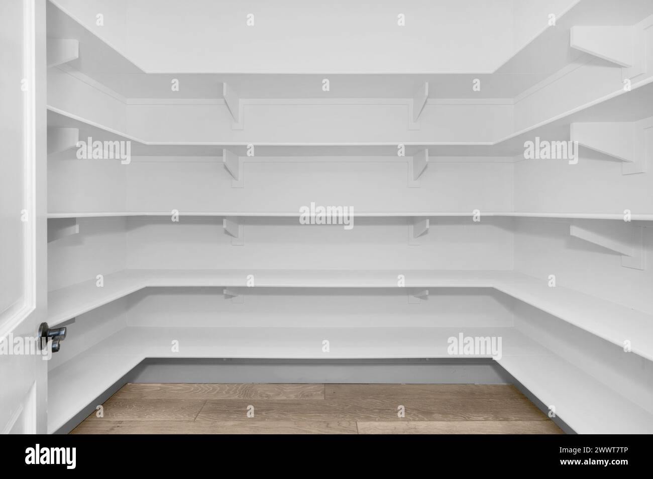 A spacious white pantry with empty shelves Stock Photo - Alamy