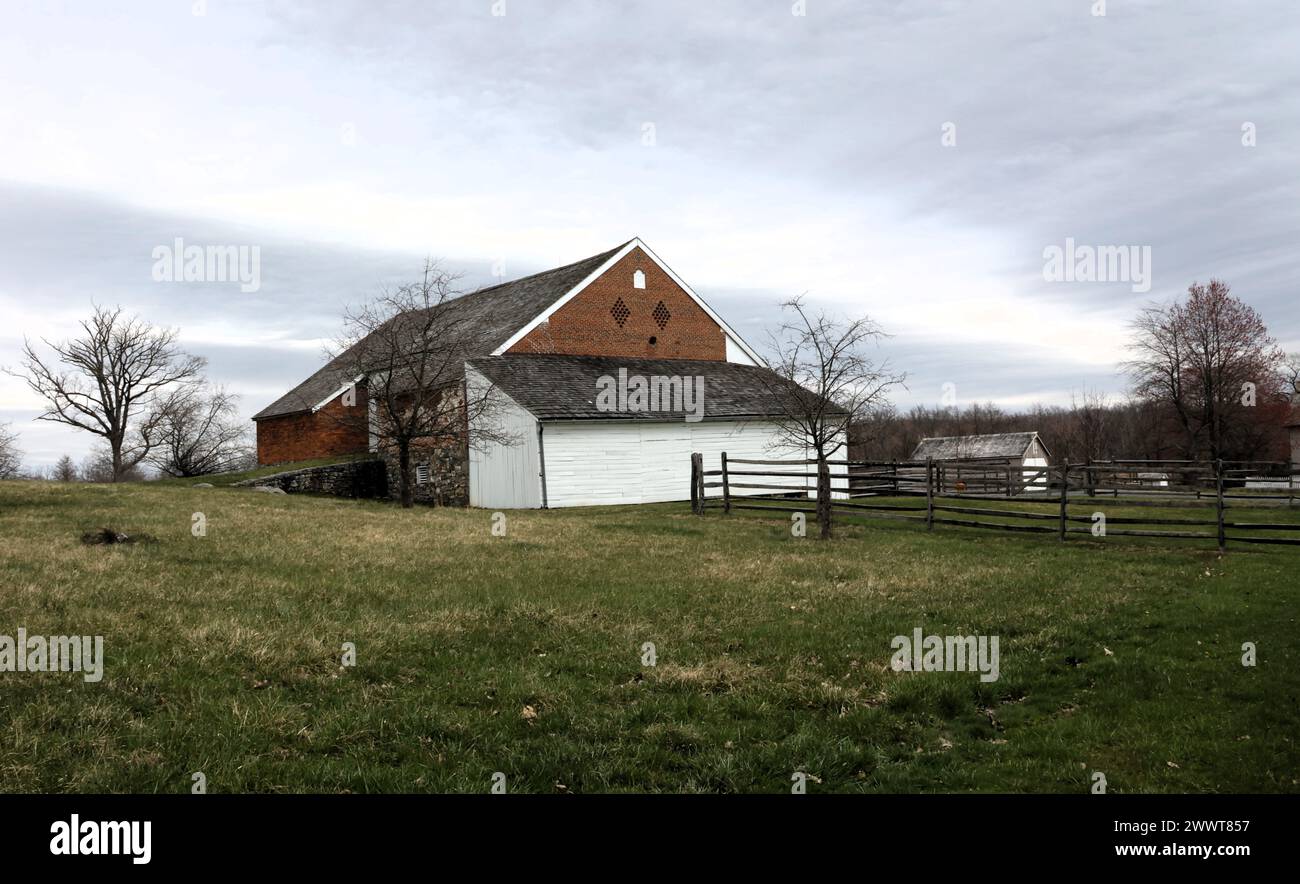 Trostle barn with cannonball hole in wall at Gettysburg Stock Photo - Alamy