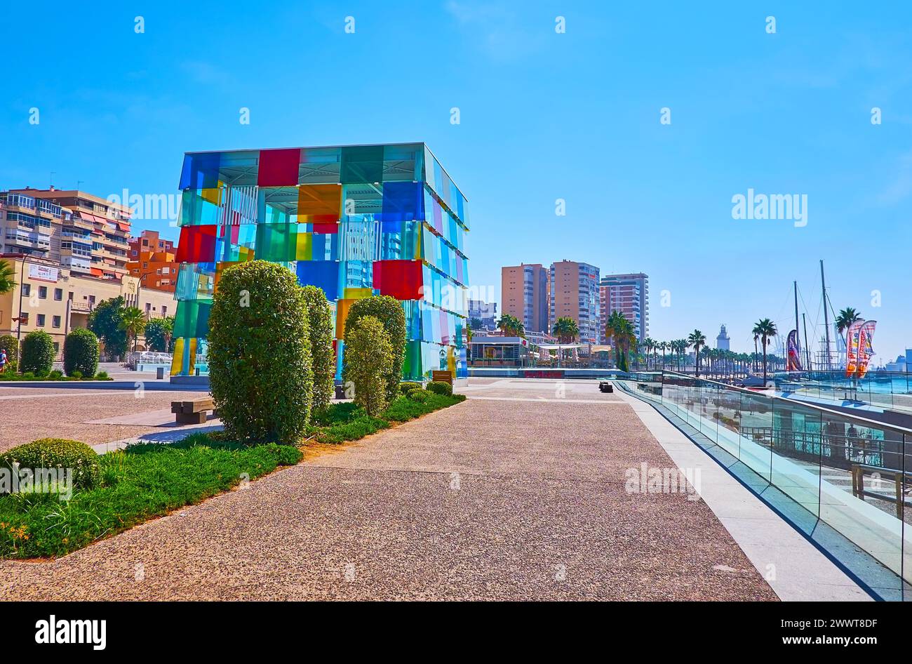MALAGA, SPAIN - SEPT 28, 2019: The scenic colorful glass cube-shaped ...