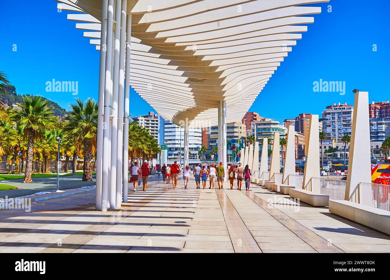 MALAGA, SPAIN - SEPT 28, 2019: The crowded modern Palm Grove of ...