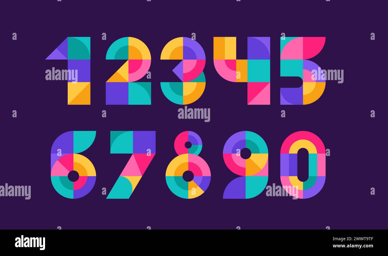 Geometric numbers colourful set. Collection of vector modern numbers ...