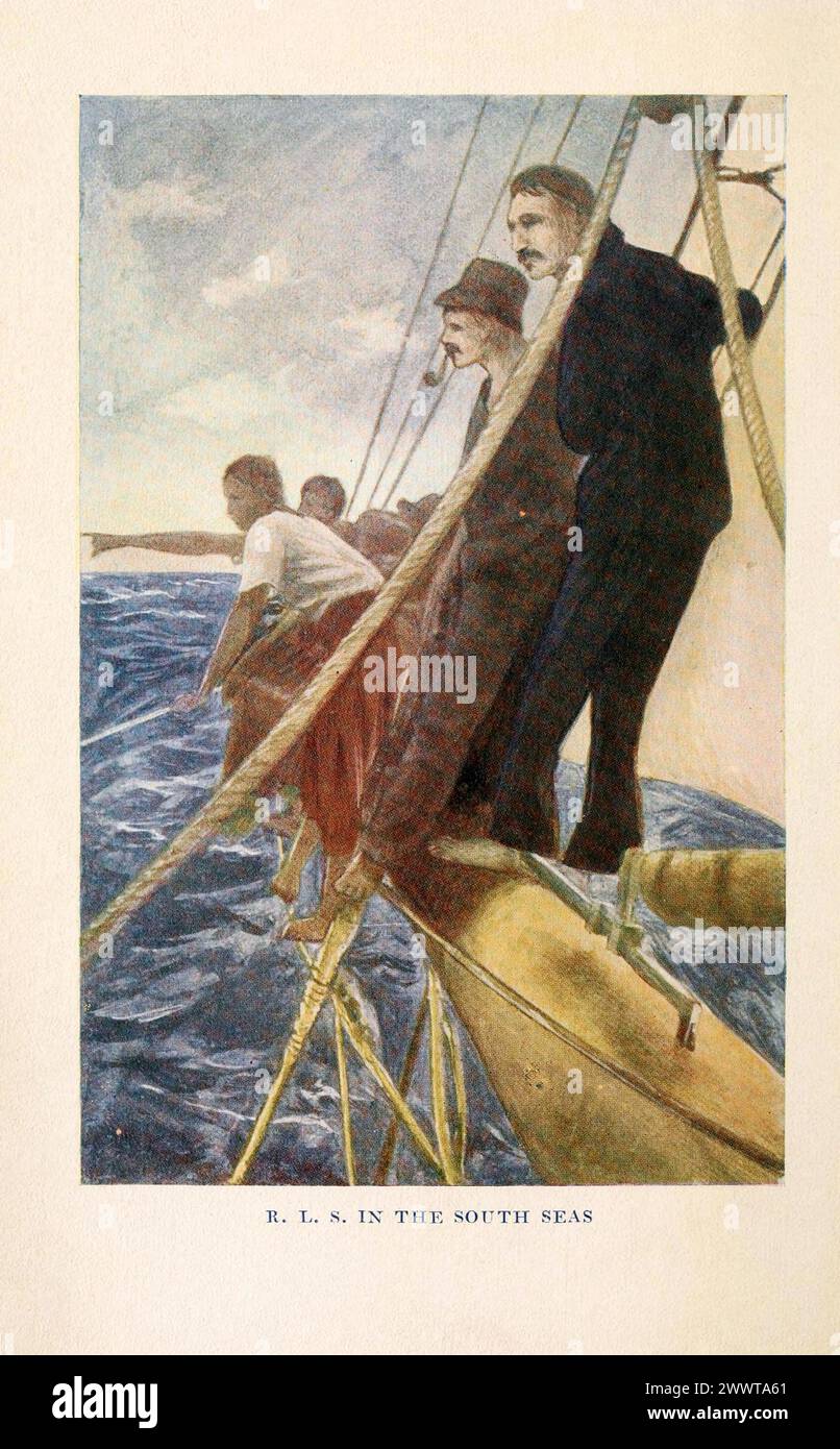Robert Louis Stevenson. in the south seas, Book plate illustration ...