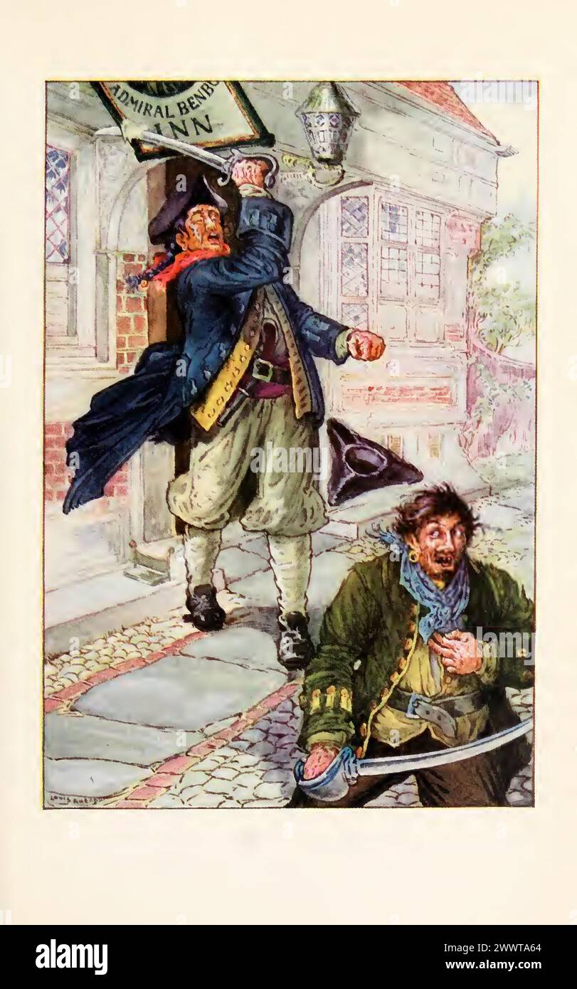 Vintage Book Drawing colour print for Robert Louis Stevenson's Treasure ...