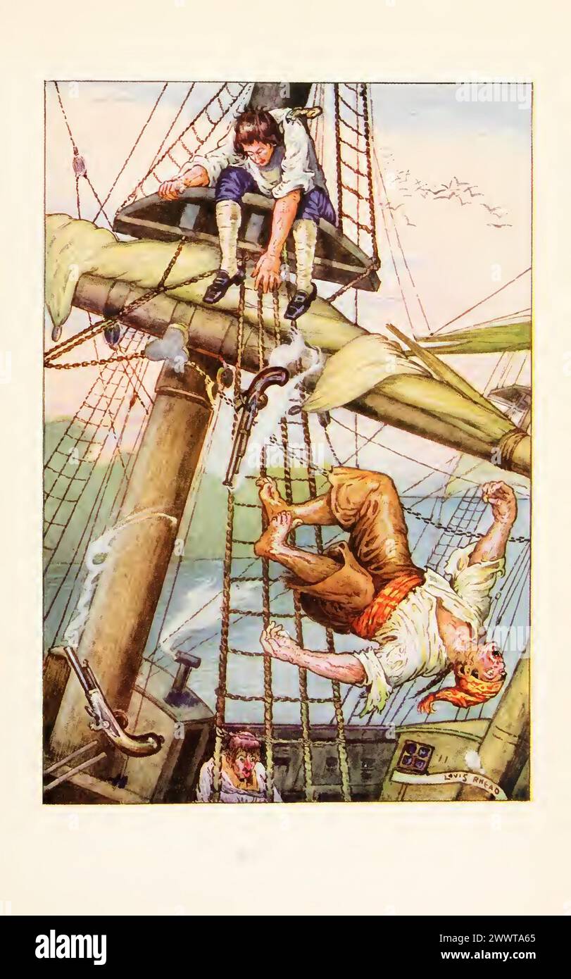 Vintage Book Drawing colour print for Robert Louis Stevenson's Treasure ...