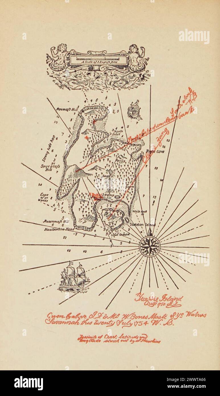 Vintage map from Robert Louis Stevenson. Treasure Island Book Stock ...
