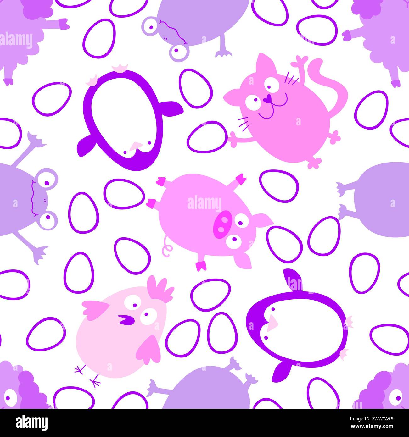 Easter animals and eggs seamless penguin and cats and frogs and chicken ...
