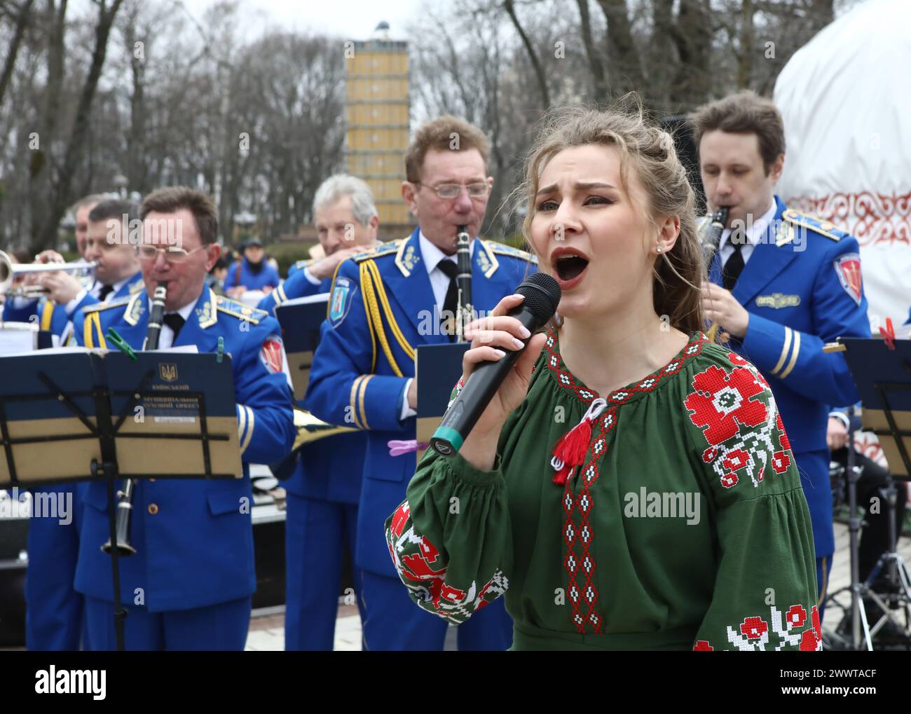 KYIV, UKRAINE - MARCH 23, 2024 - A singer performs during the ...