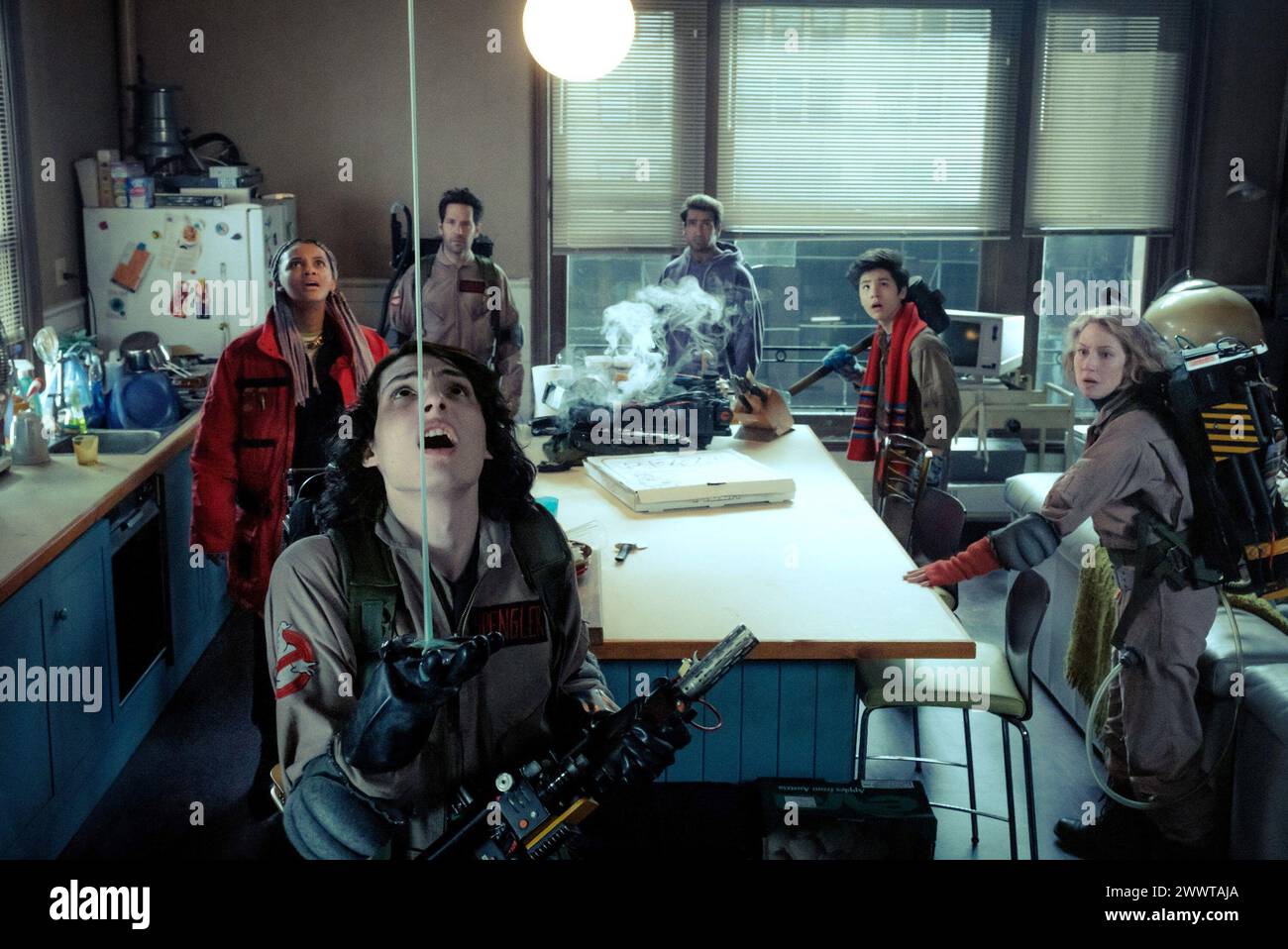 GHOSTBUSTERS: FROZEN EMPIRE, from left: Celeste O'Connor, Finn Wolfhard ...