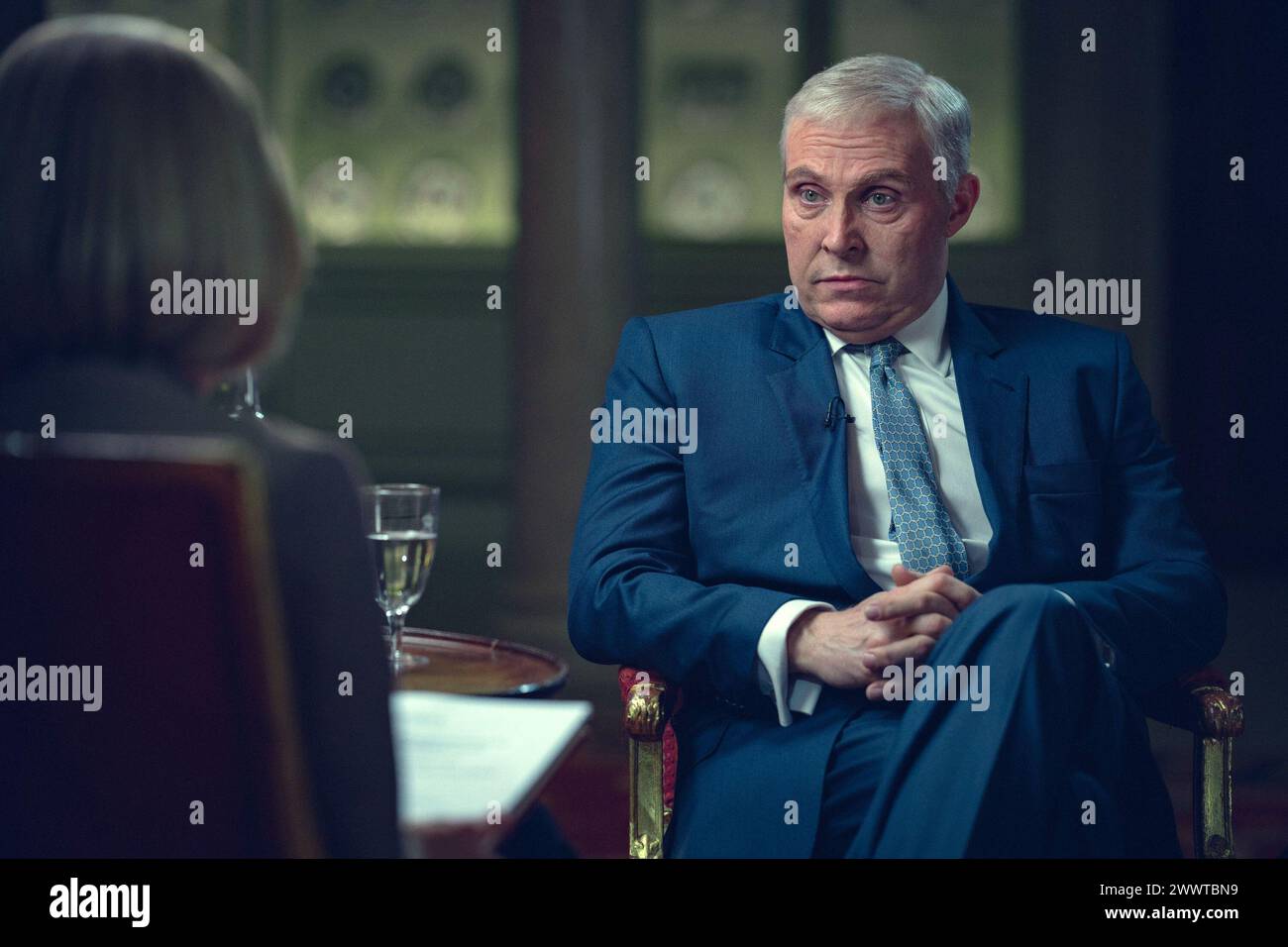 SCOOP, from left: Gillian Anderson, Rufus Sewell as Prince Andrew, 2024 ...