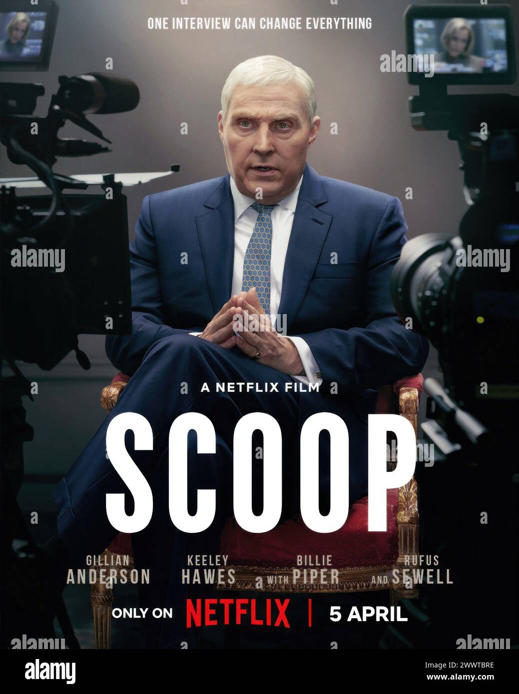 SCOOP, British poster, Rufus Sewell as Prince Andrew, 2024. © Netflix ...