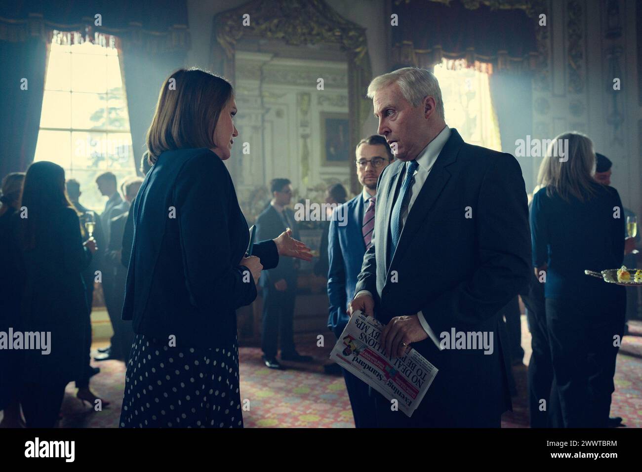 SCOOP, from left: Keeley Hawes, Rufus Sewell as Prince Andrew, 2024. ph ...