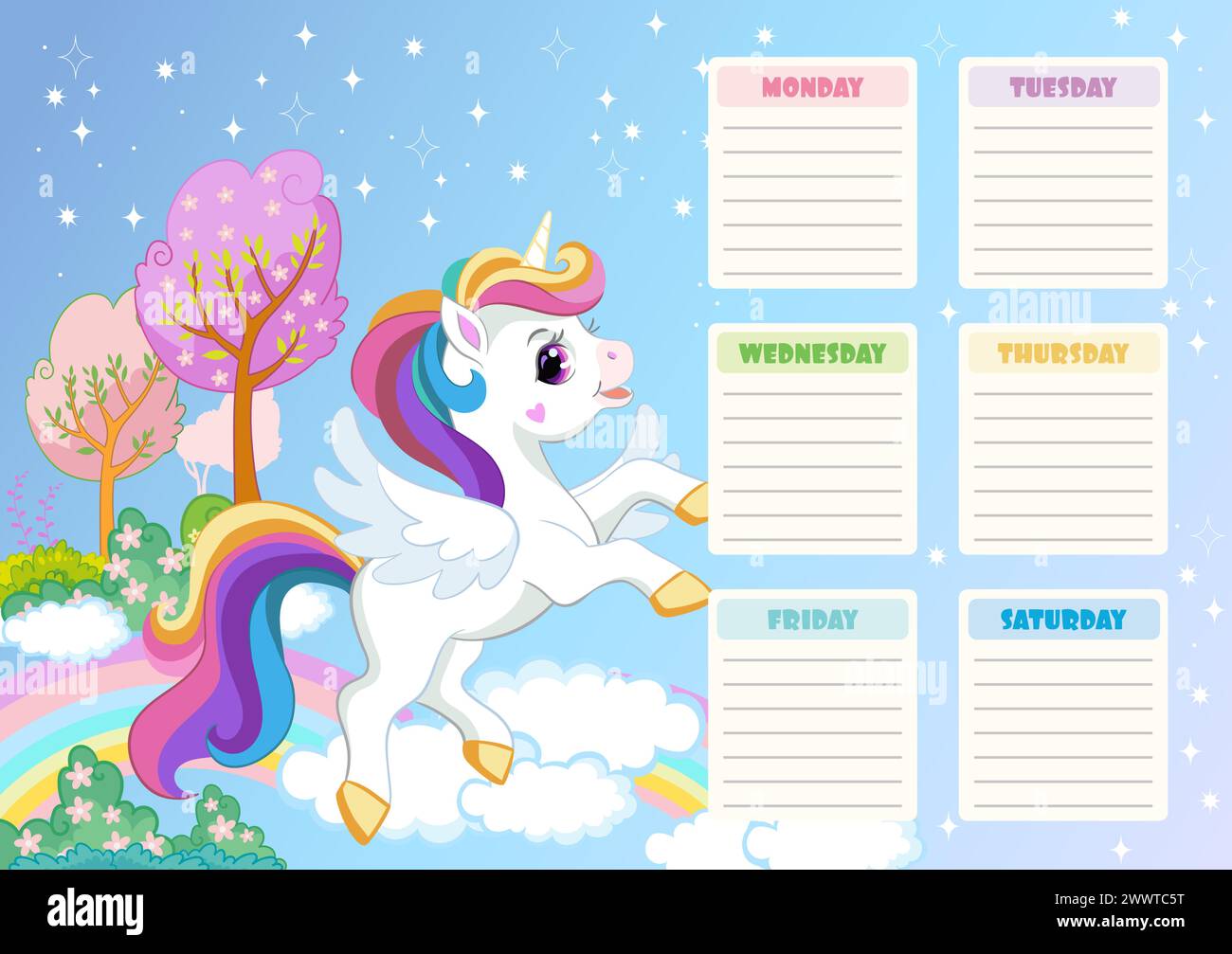Cute unicorn printable weekly planner vector Stock Vector Image & Art ...