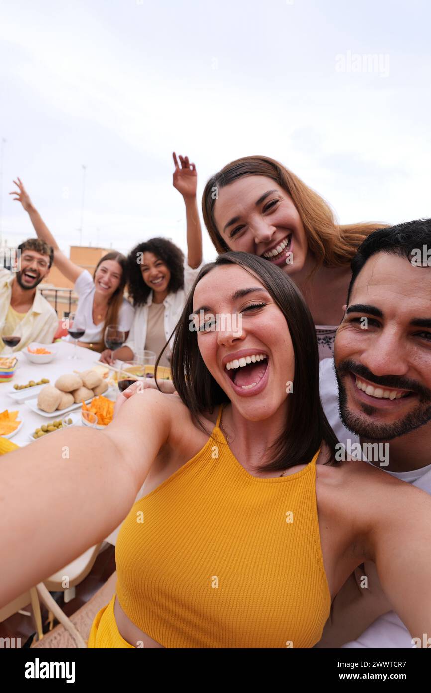 Cheerful multiracial friends making selfie hi-res stock photography and images - Alamy