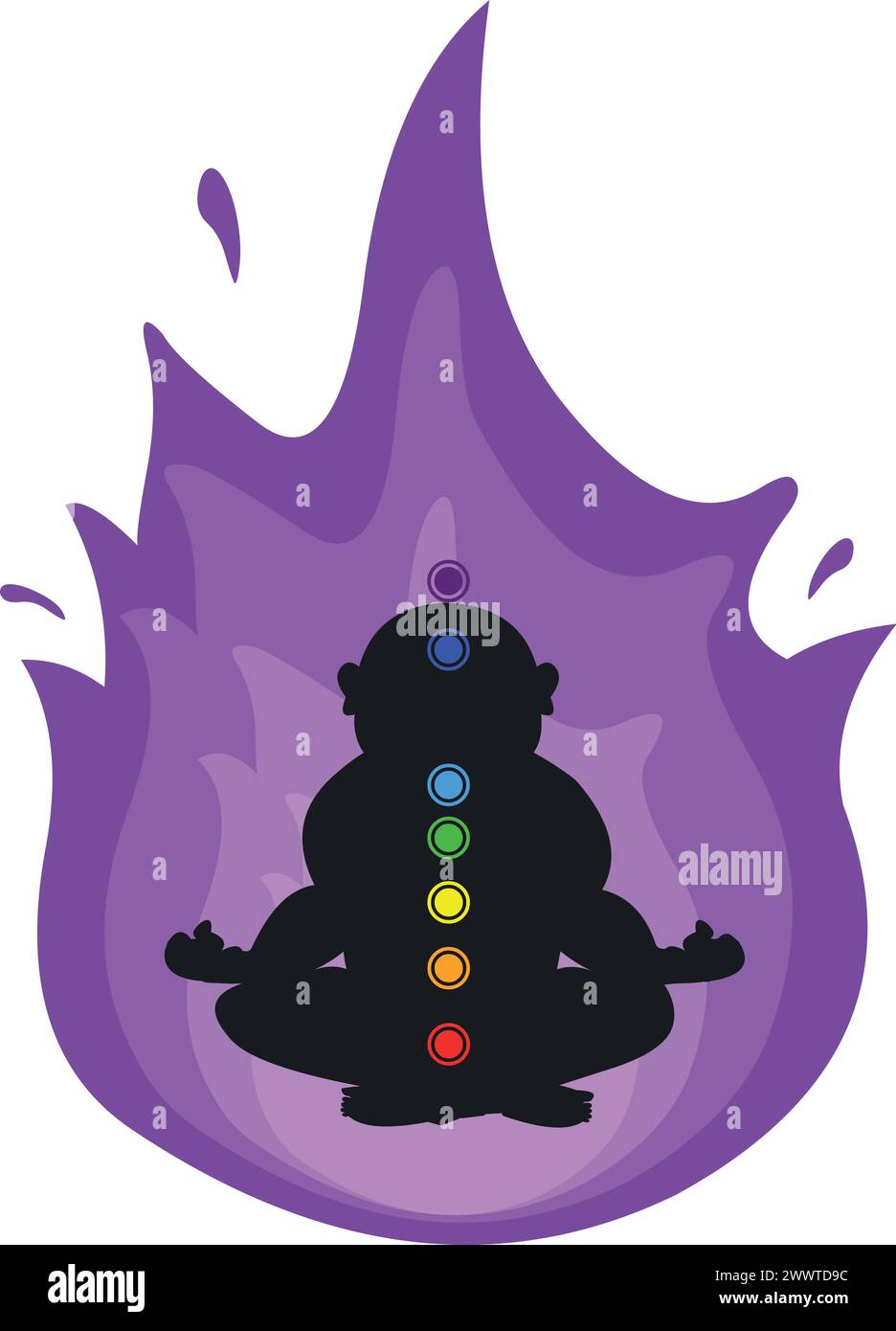 vector silhouette body meditating chakras sacred fire Stock Vector ...
