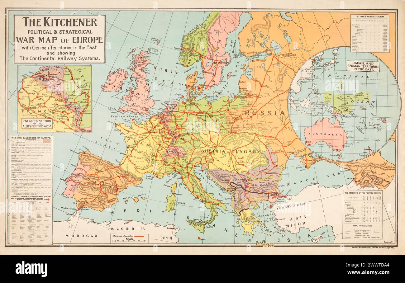 Vintage WWI Map . The Kitchener political and strategical war map of ...