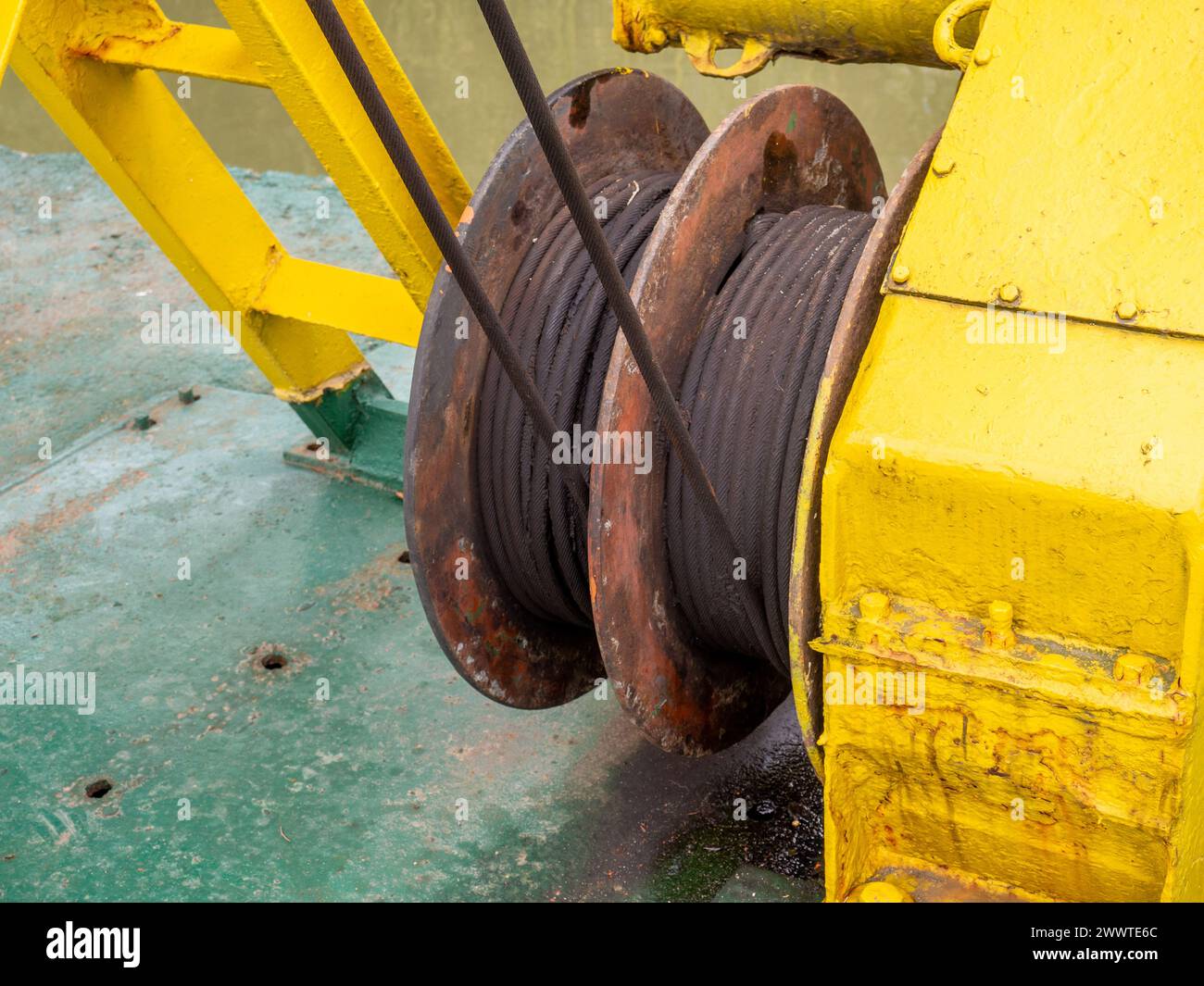 Winch lift for a boat. Mechanism close up. Simple technique Stock Photo ...