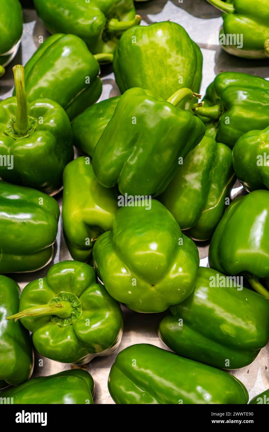 A group of fresh green capsicum annuum. Not spicy to eat Stock Photo ...