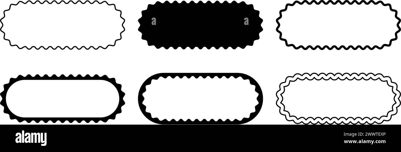 Set Of Different Oval Frames With Wavy Edges Rectangular Shapes With Wiggly Borders Banner