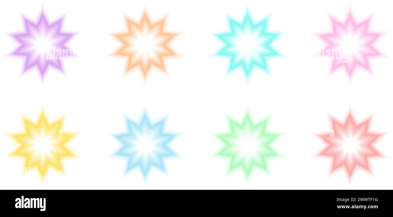 Star, flower or explosion shapes in holographic blurry style. Firework ...