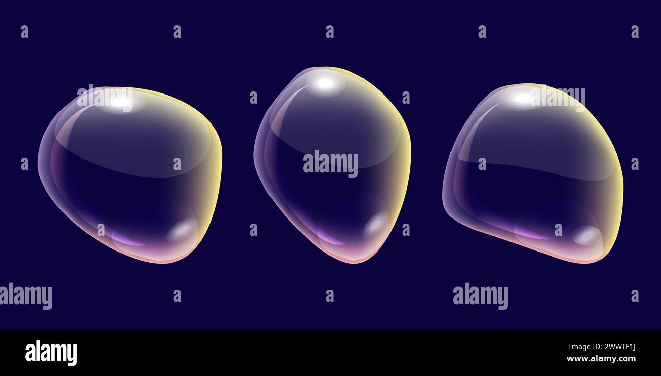 Transparent liquid forms water drops isolated set. Shape refracts light ...