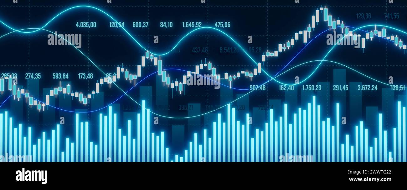 Volatile chart, stock market and exchange. Bar graph, chart moving up ...