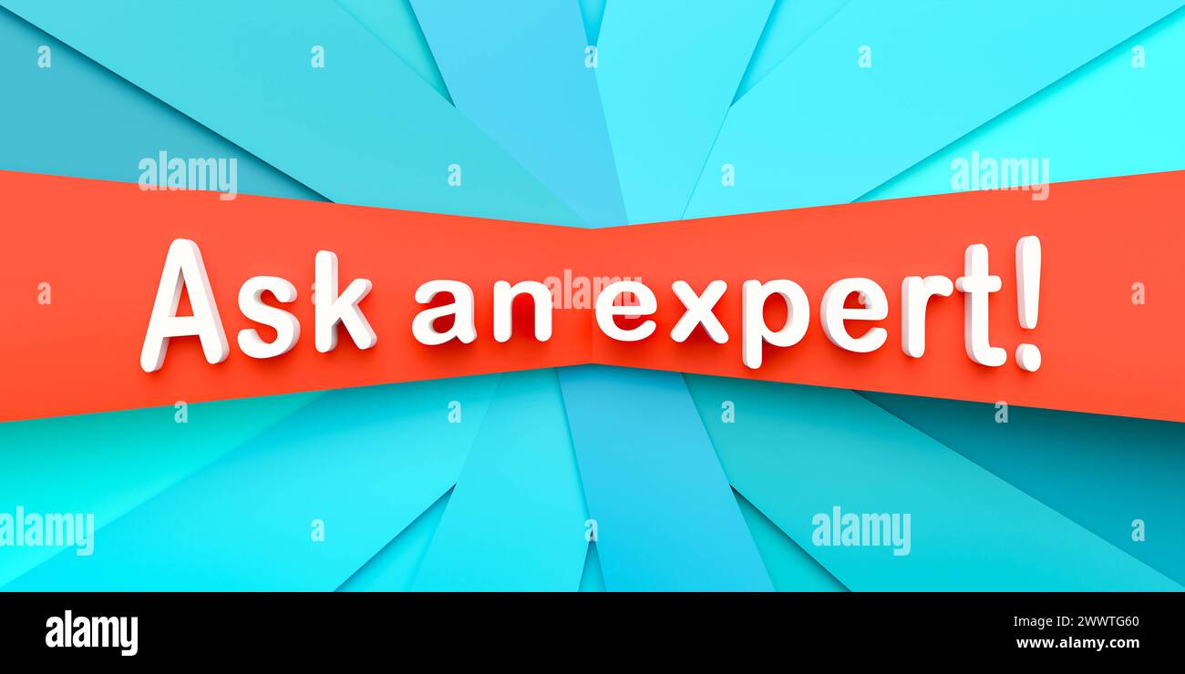Ask an expert. Ask an expert. ORange and blue paper stripes. Text, ask ...