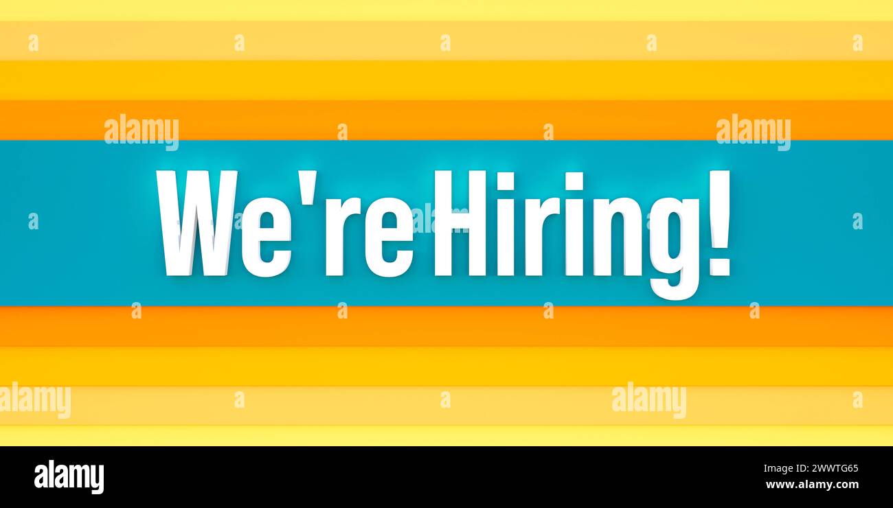 We are hiring We are hiring Yellow and blue colored stripes. The text ...