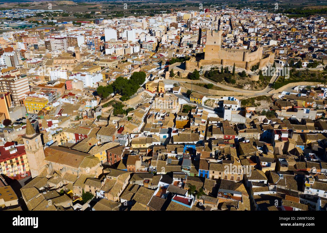 Spanish city of Villena overlooking fortified Atalaya castle Stock ...