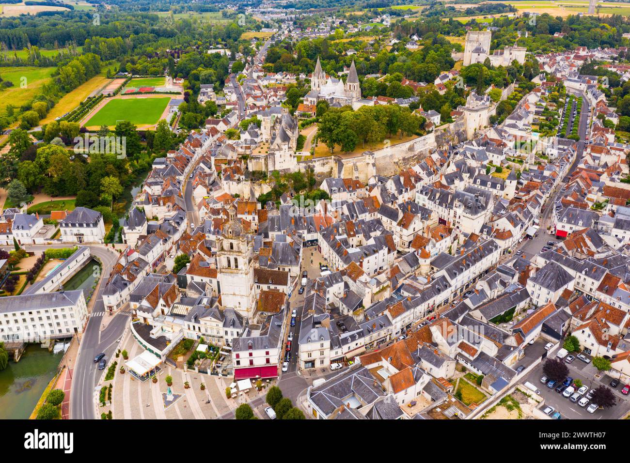 Drone view of medieval royal castle in French town of Loches Stock Photo - Alamy