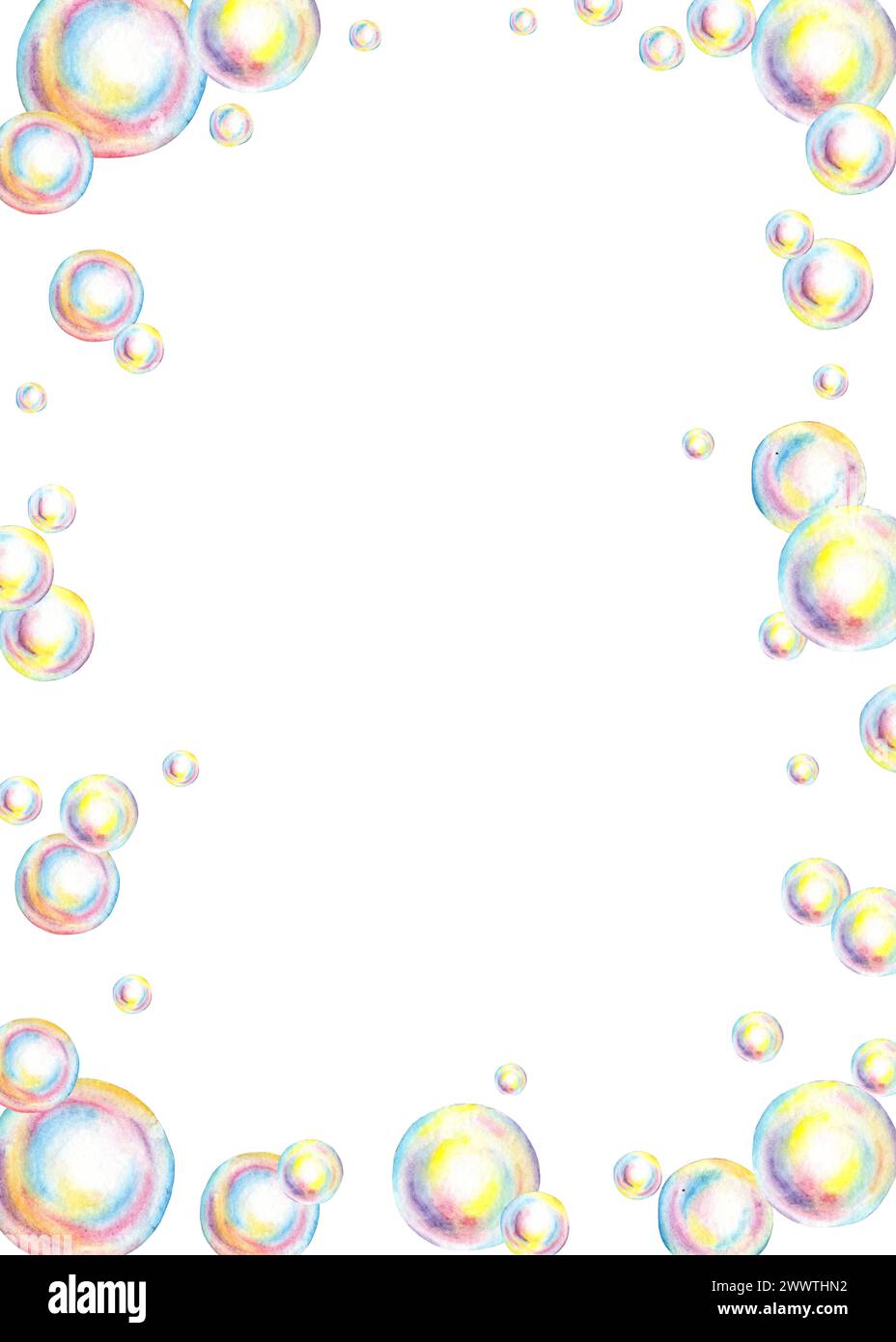 Watercolor illustration of a rectangular frame with colorful soap ...